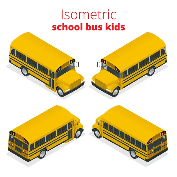 Yellow isometric 3d school bus. Flat style vector illustration Stock ...