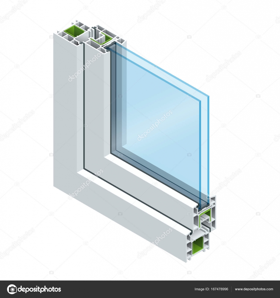 Isometric Cross section through a window pane PVC profile laminated ...