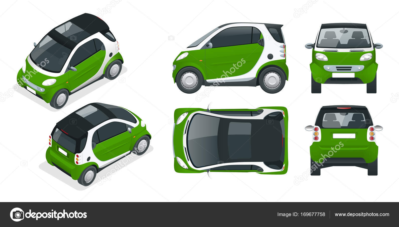 Vector compact small car. Small Compact Hybrid Vehicle. Eco-friendly hi ...