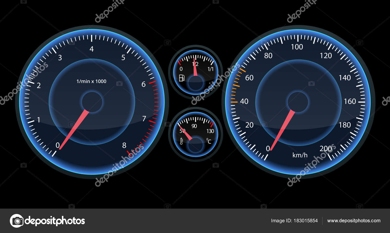 Car speedometer panel. View at night on the panel. Futuristic ...