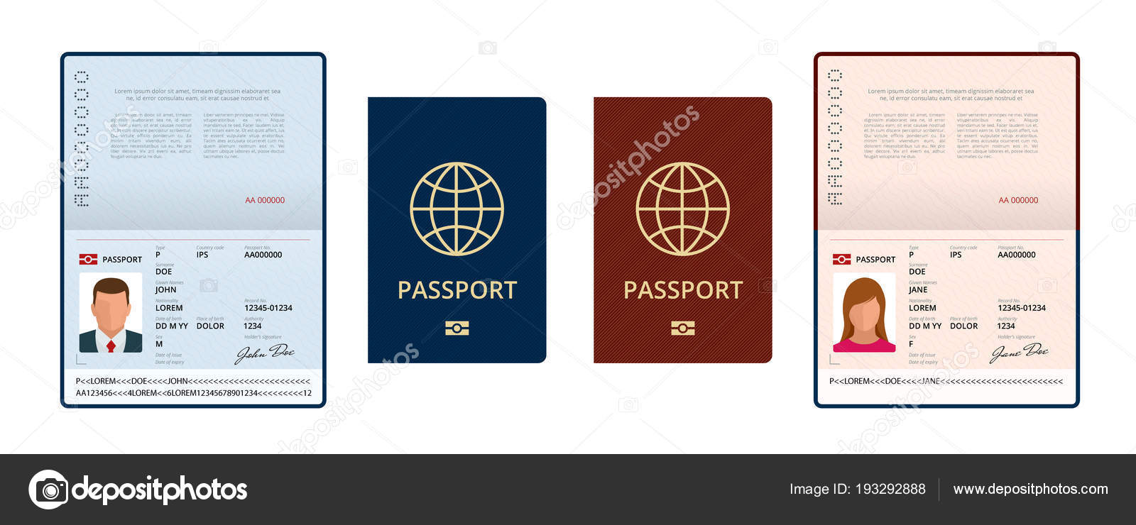 Vector Blank Open Passport Template International Passport With Sample Personal Data Page
