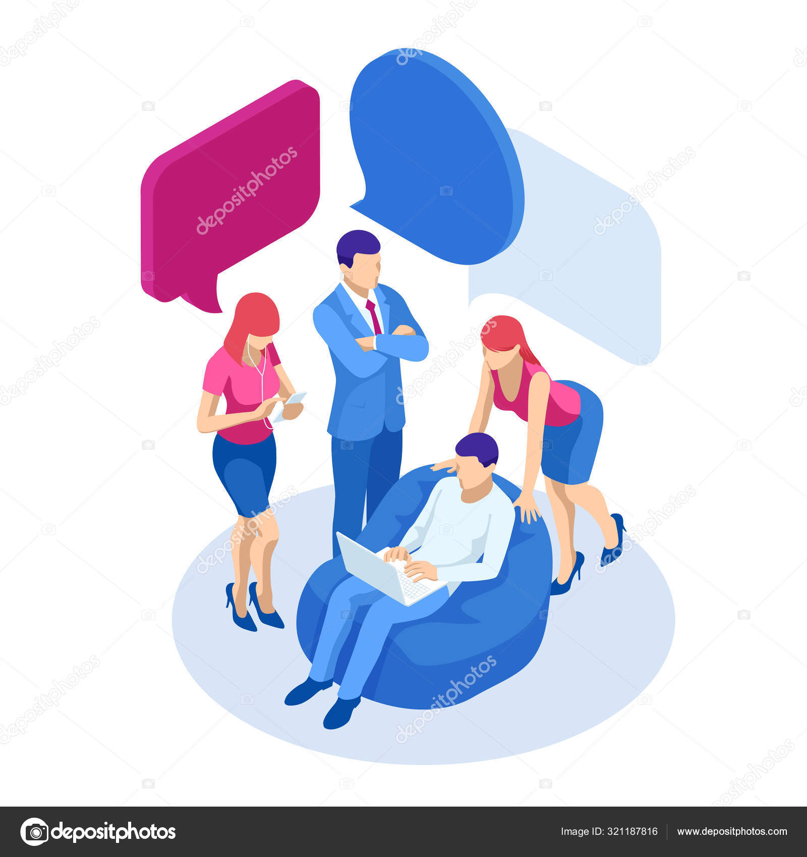 Isometric concept of discussing, chatting, conversation, dialogue ...