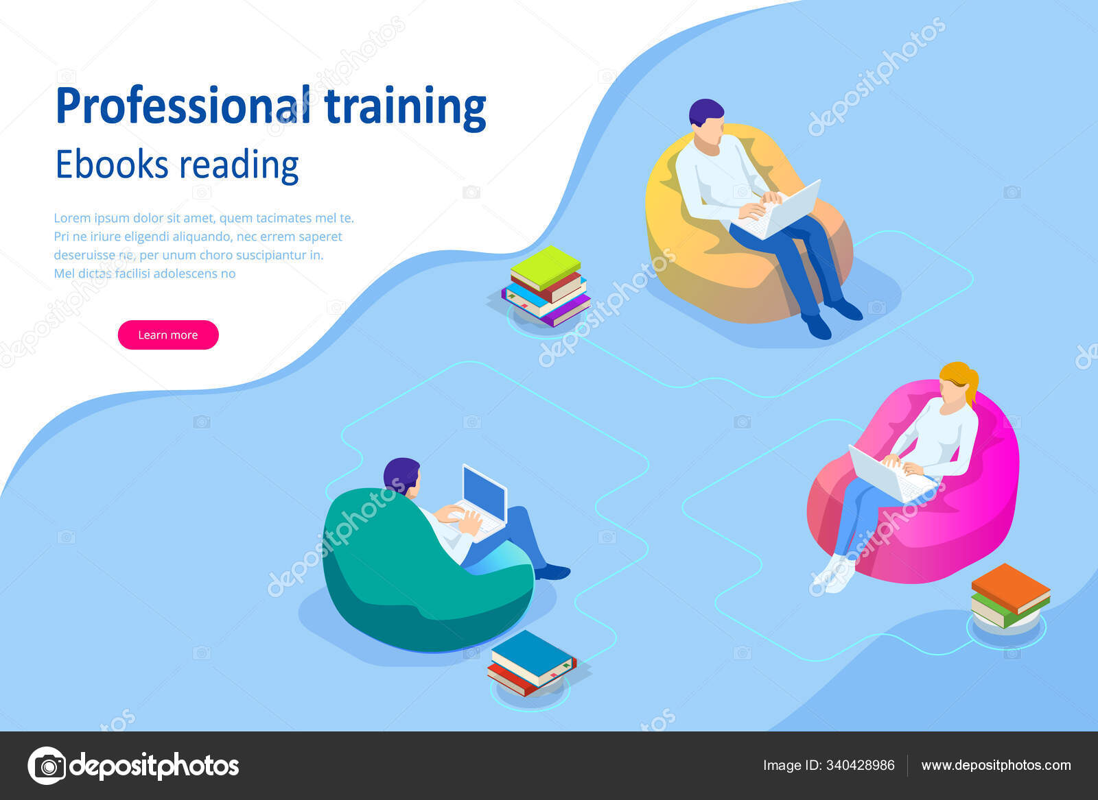 Isometric concept for Digital Reading, E-classroom Textbook, Modern ...