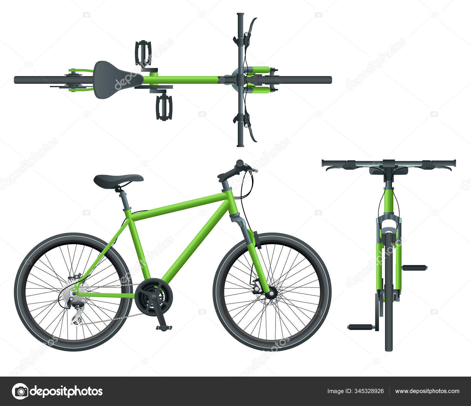 Flat cycling side view, back and top view isolated on white. Stock ...
