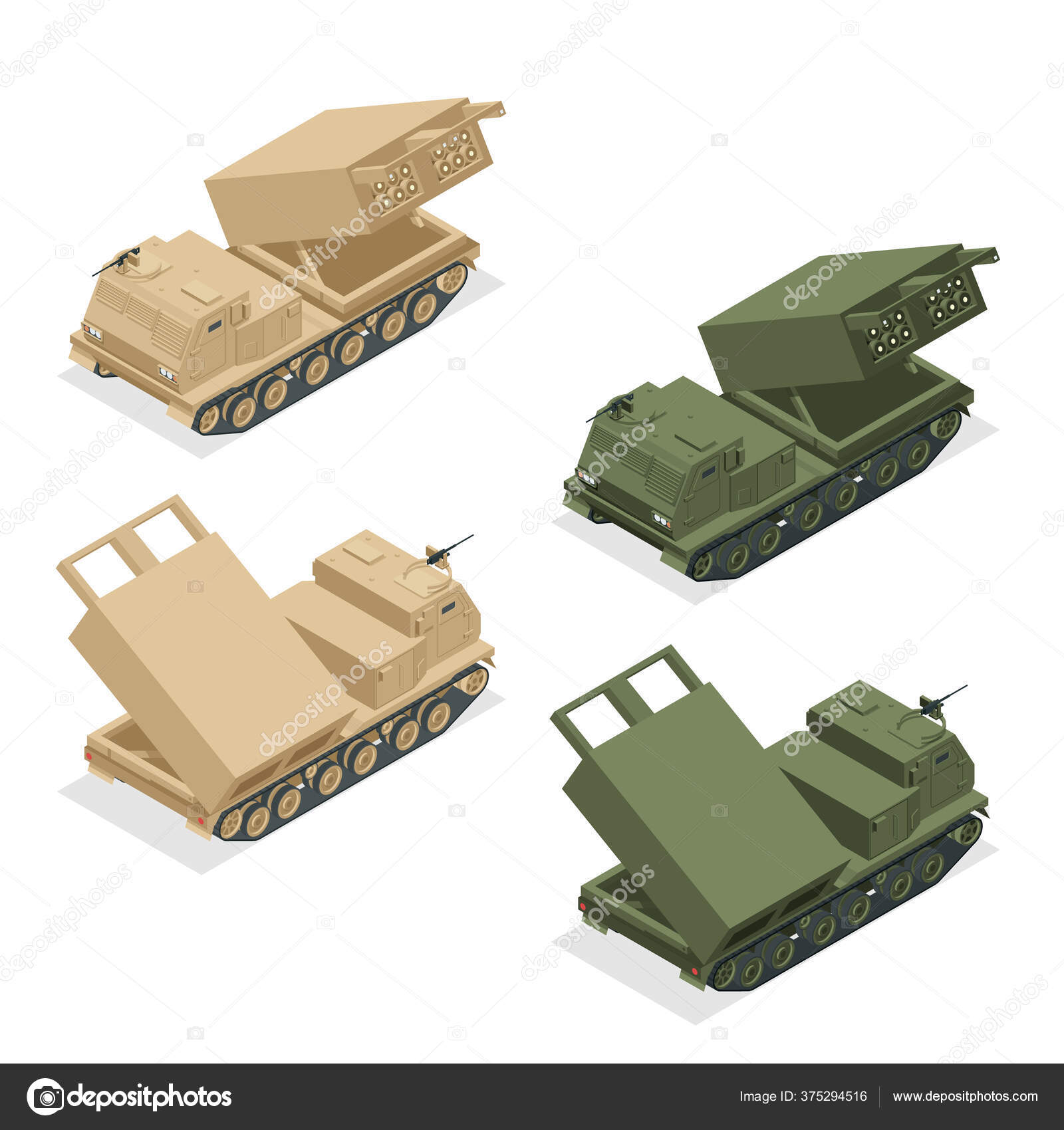 Isometric Multiple rocket launcher icons set isolated on white ...