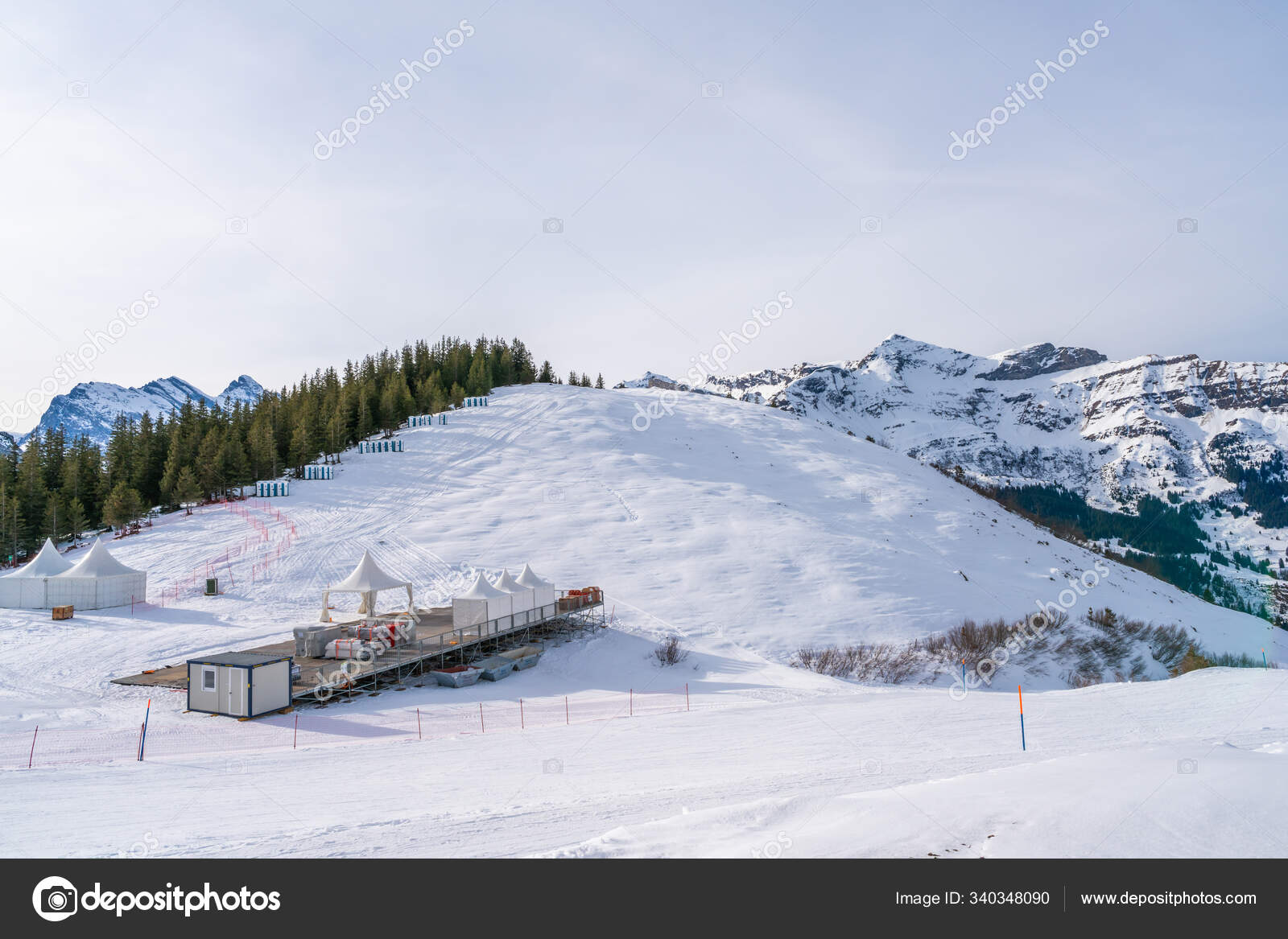 Wengen Switzerland January 2020 View Snow Covered Swiss Alps Lauberhorn ...