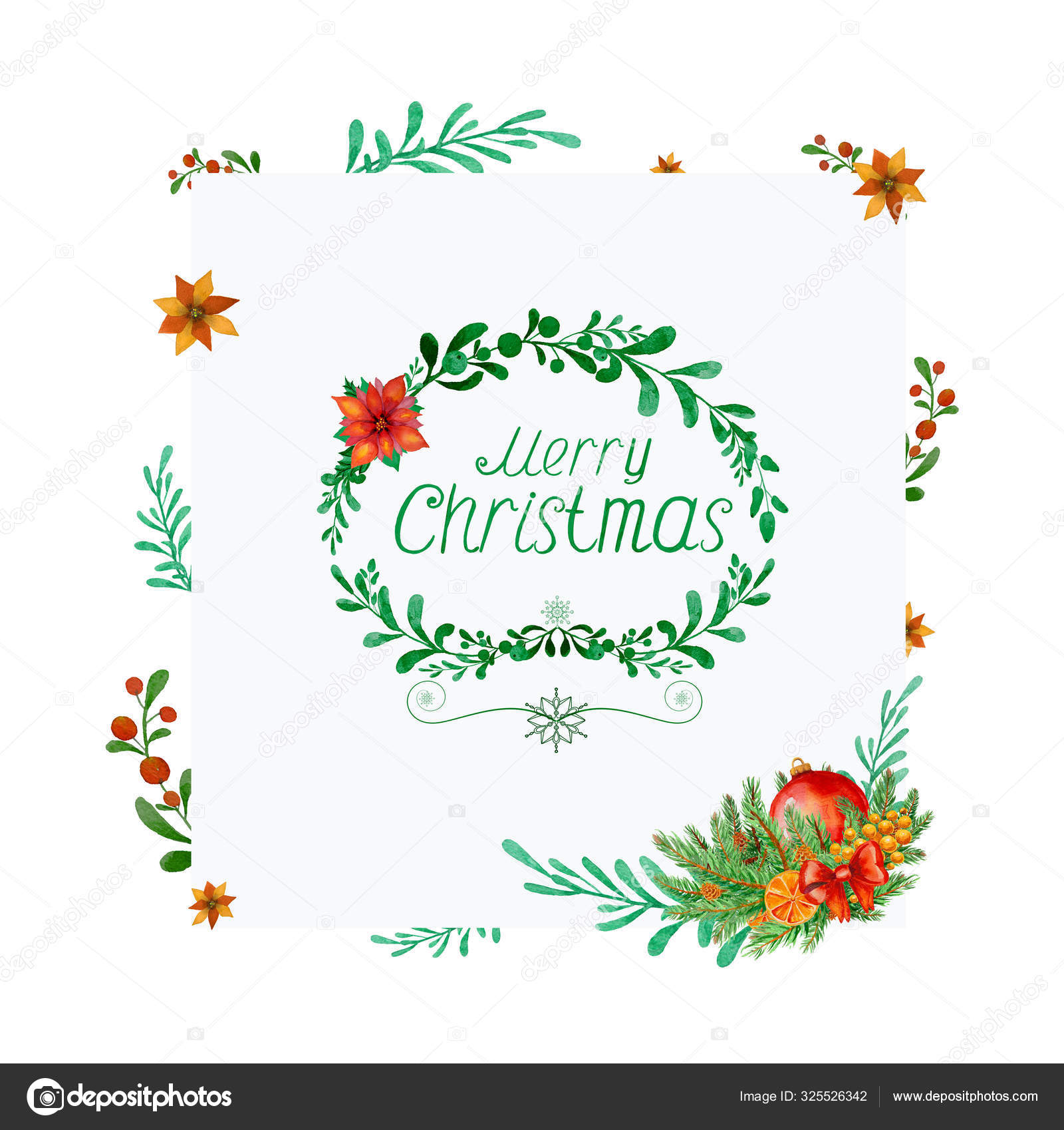 Christmas floral frame with poinsettia flowers and red ball Stock ...