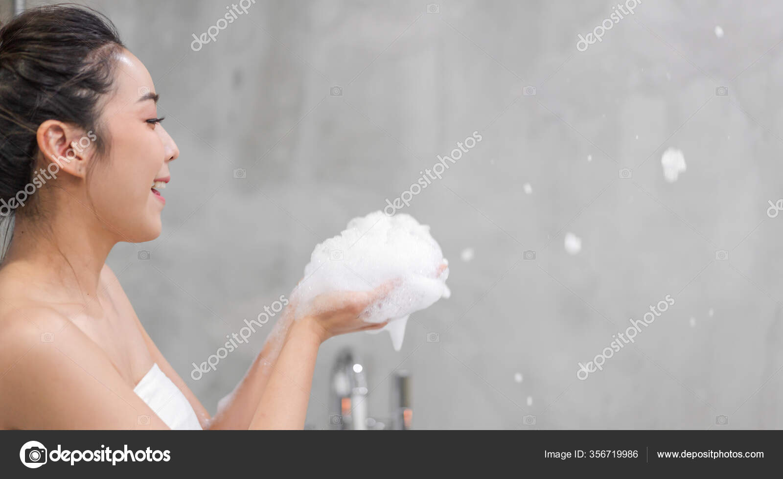 Portrait Smiling Happy Beautiful Pretty Asian Woman Clean Fresh Healthy