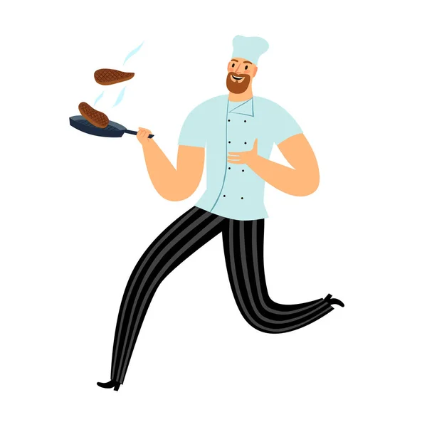 Cartoon Chief Cooking Meat Set Colorful Illustration Let's Cook Meat ...