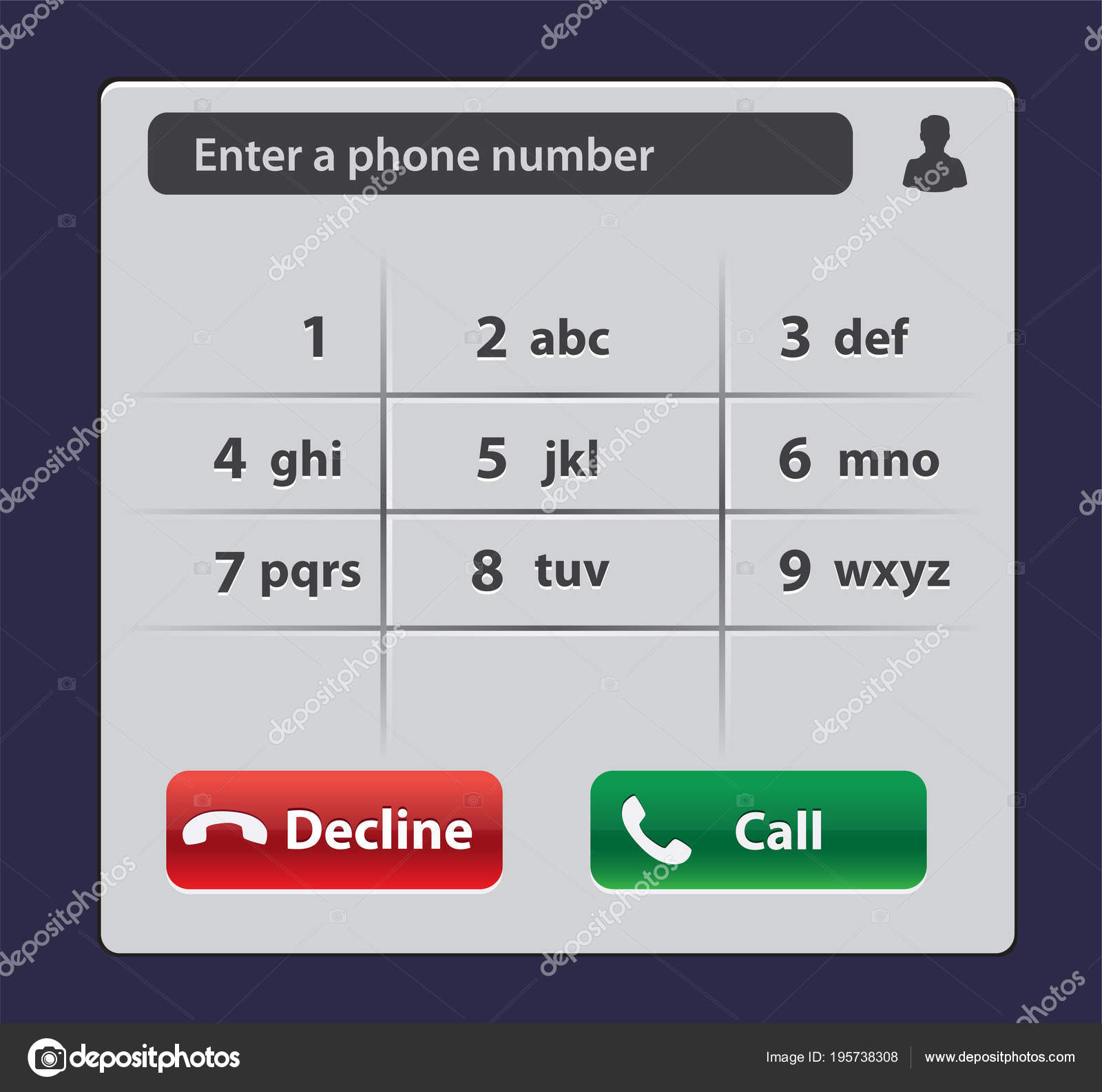 Teclado con números y letras para el teléfono. Teclado de interfaz de ...