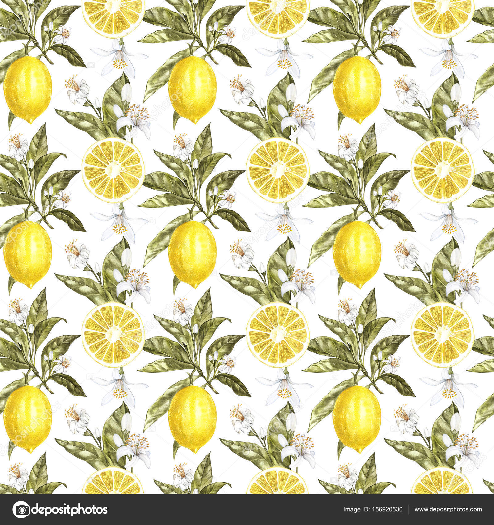 Lemon watercolor seamless pattern. Beautiful hand drawn texture ...