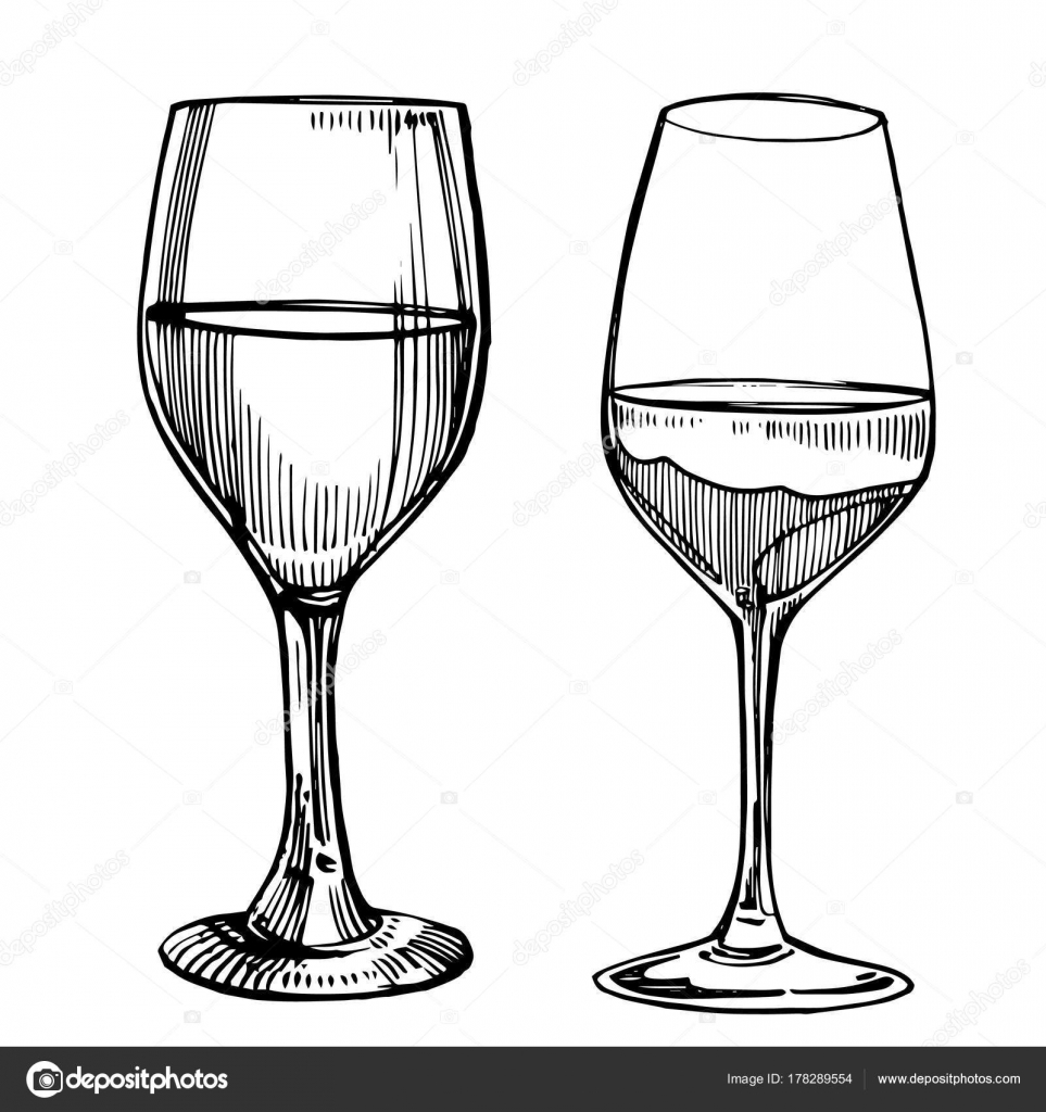 Wine Glasses Sketch Vintage Illustration Isolated On White Background Hand Drawn Engraving