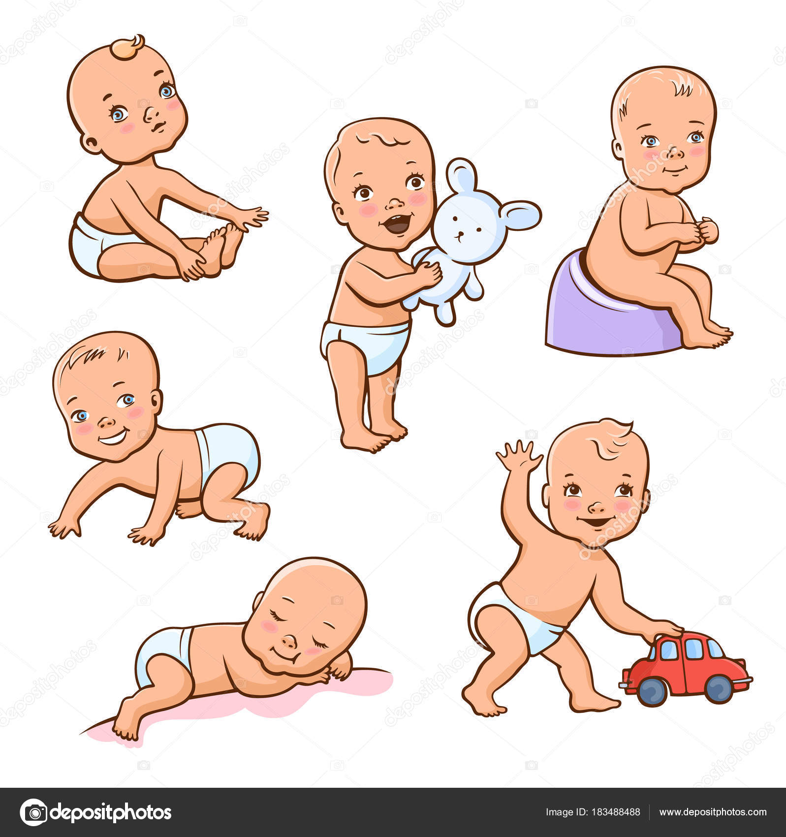 Set Cute Little Babies One Year Old Children Children Crawl Stock ...