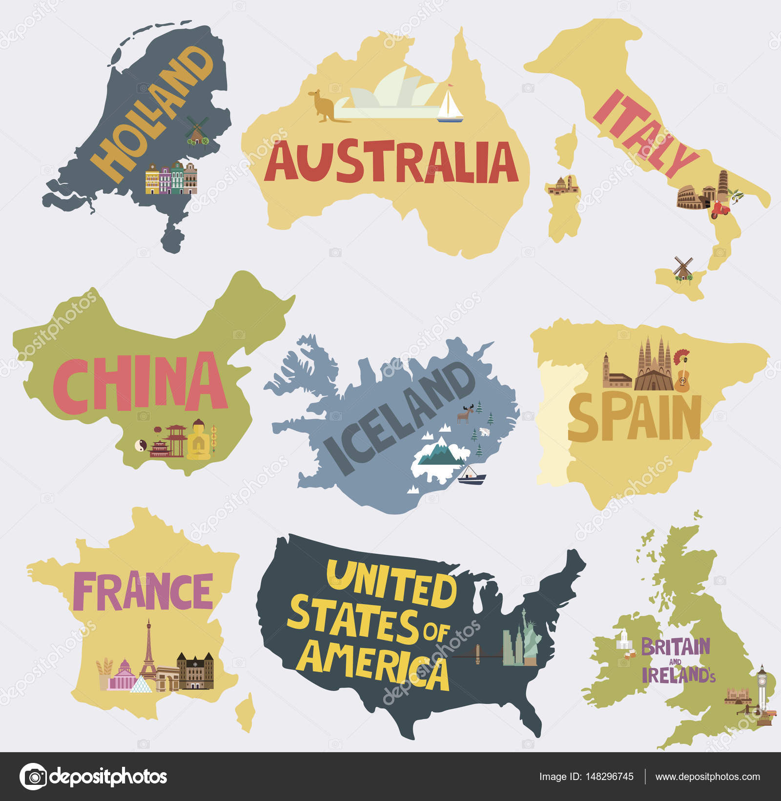 Mapa ilustrativo de países Stock Vector by ©MioBuono12 148296745