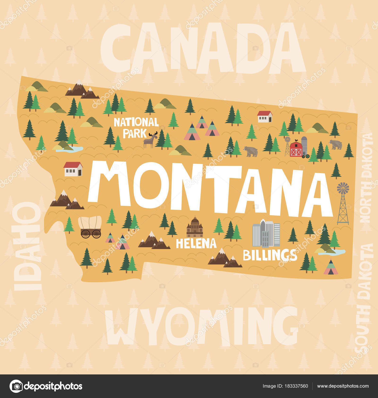 Illustrated map of the state of Montana Stock Vector Image by ...