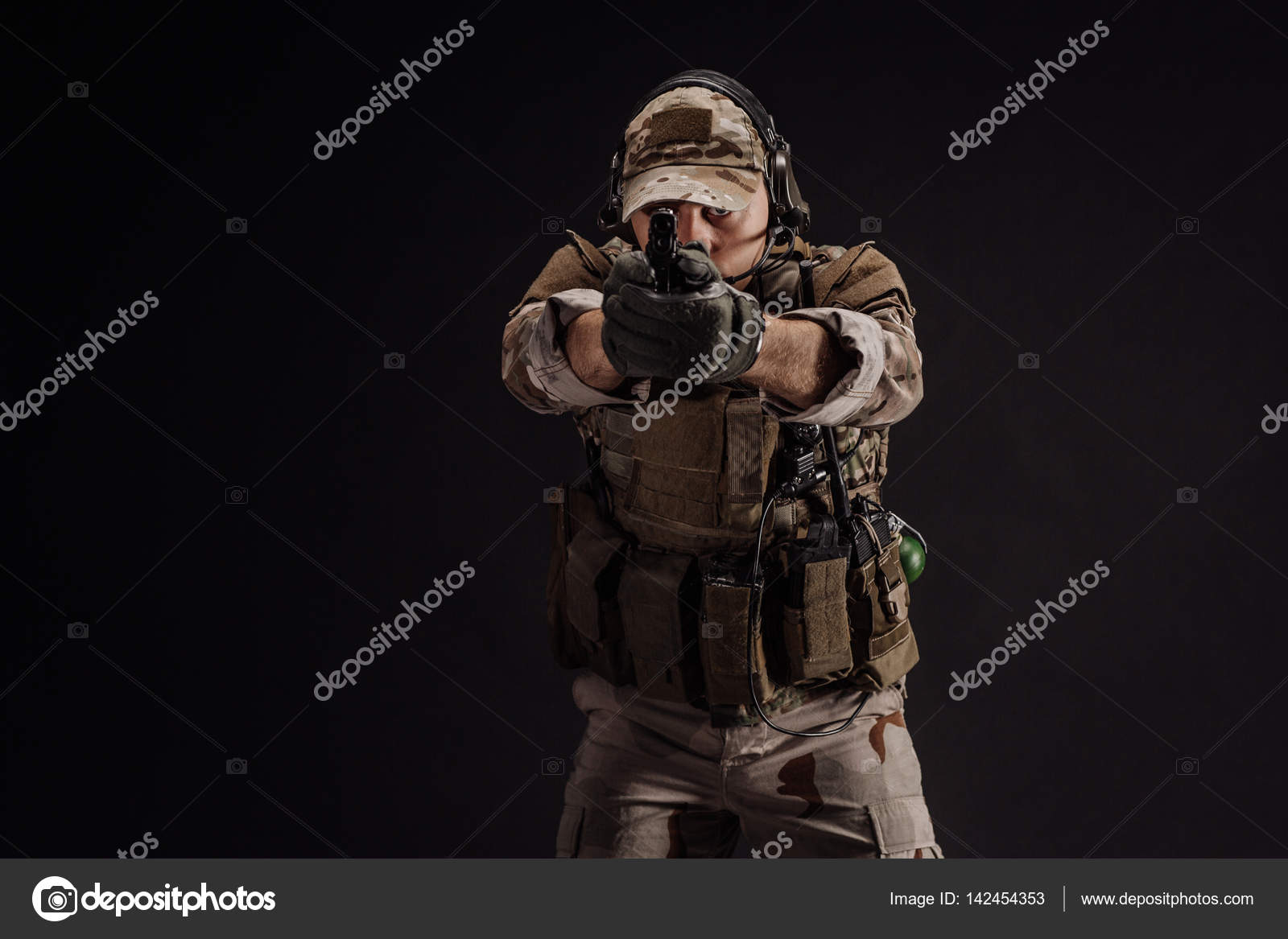 Private Military Contractor Holding Sniper Rifle War Army Weapon ...