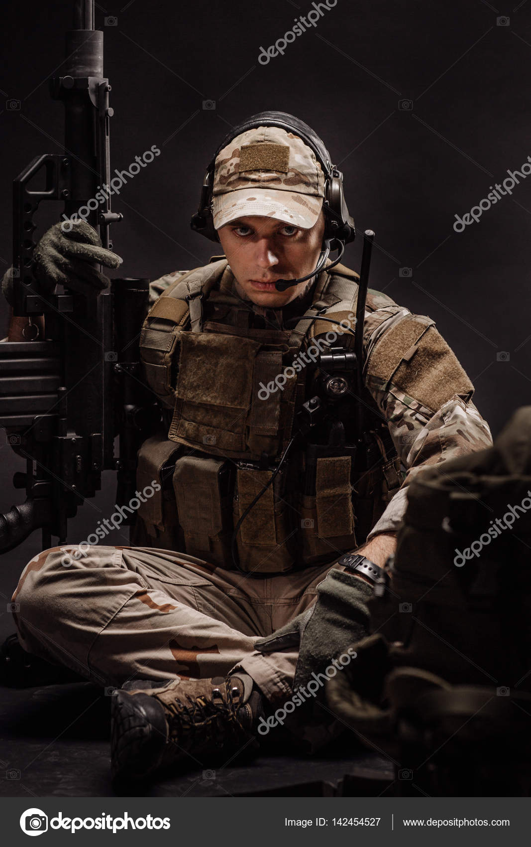 Private Military Contractor Holding Sniper Rifle War Army Weapon ...