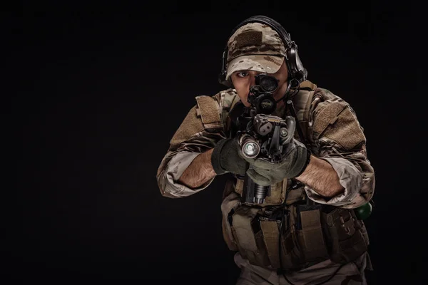 Private Military Contractor Holding Sniper Rifle War Army Weapon ...