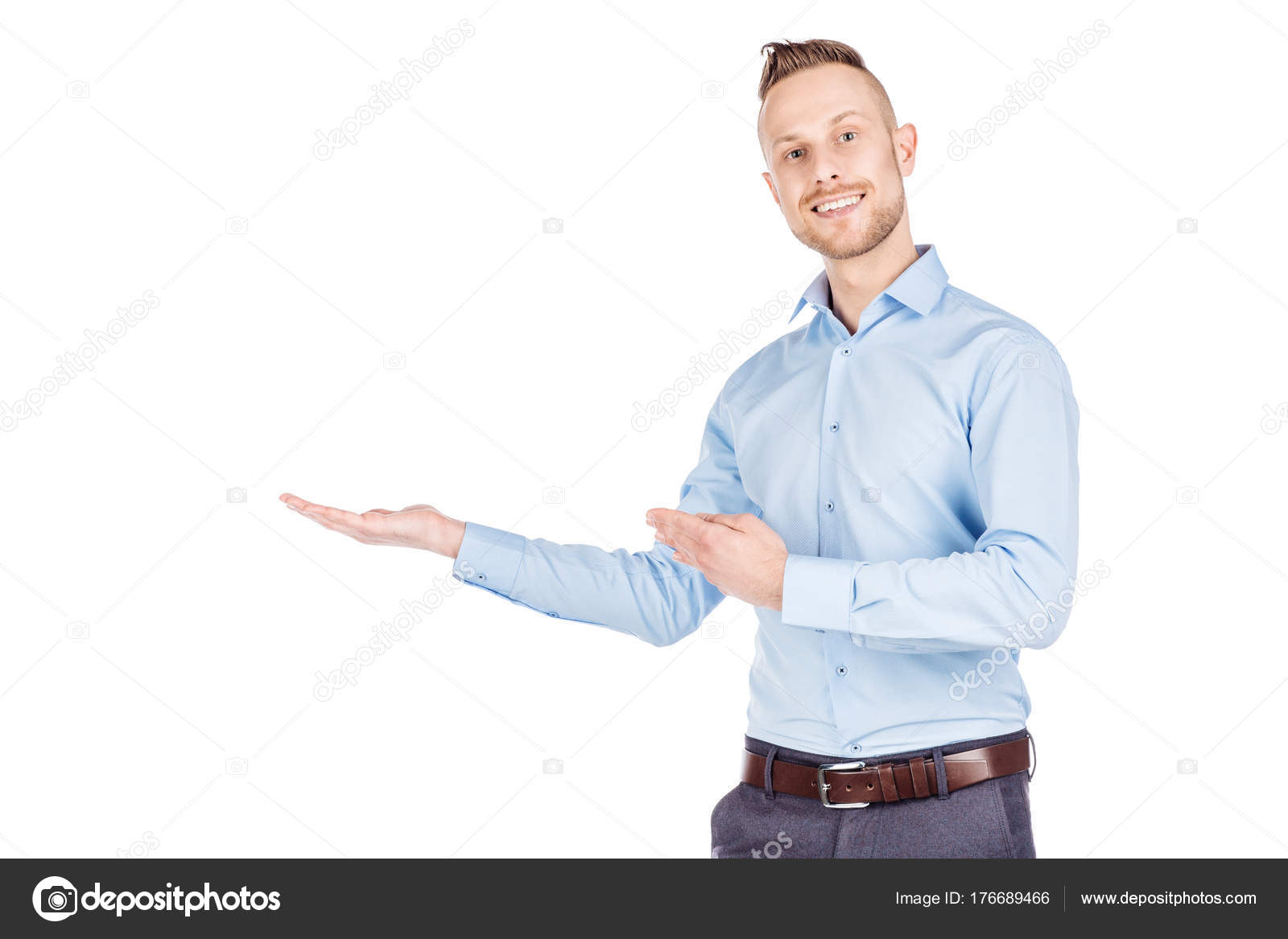 Man presenting or showing something your text or product. human — Stock ...