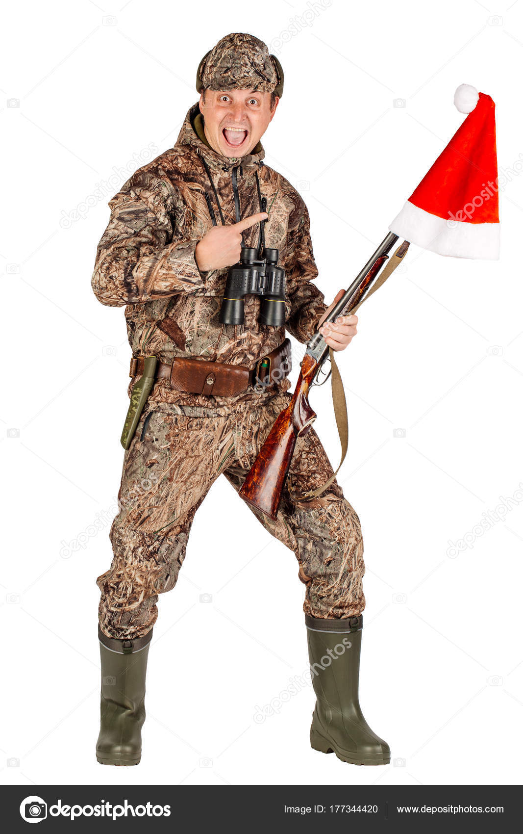 Full Length Portrait Male Hunter Double Barreled Shotgun Isolated White ...