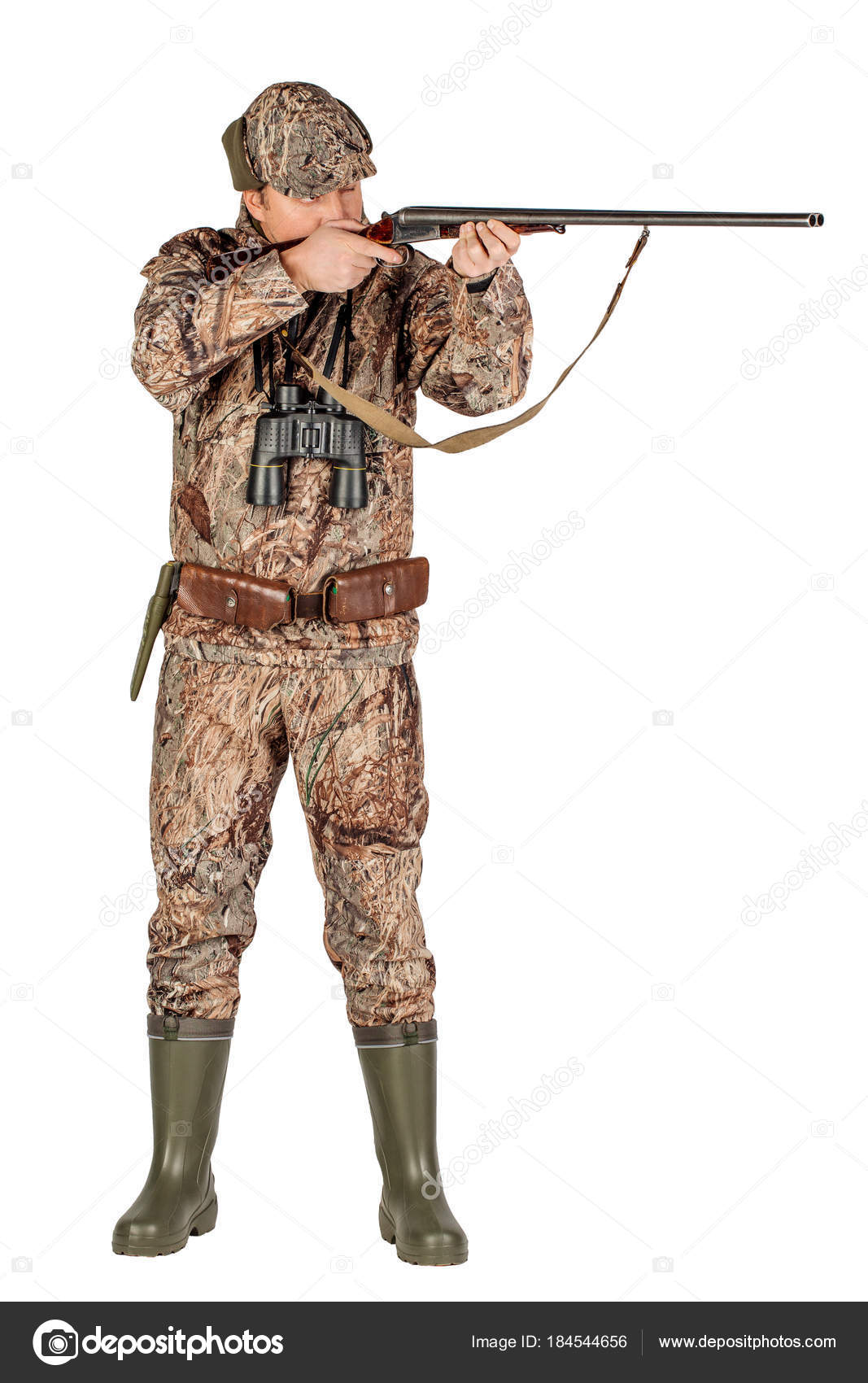 Full Length Portrait Male Hunter Double Barreled Shotgun Isolated White ...