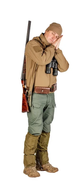 Full Length Portrait Male Hunter Double Barreled Shotgun Isolated White ...