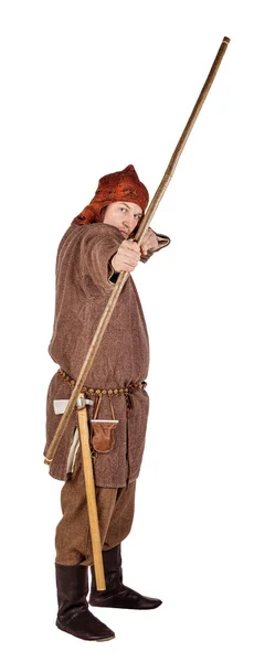 Portrait Medieval Slavic Soldier Holding Bow Arrow Image White Studio ...