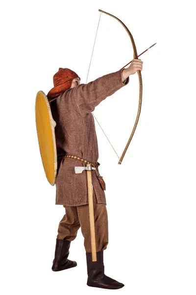 Portrait Medieval Slavic Soldier Holding Bow Arrow Image White Studio ...