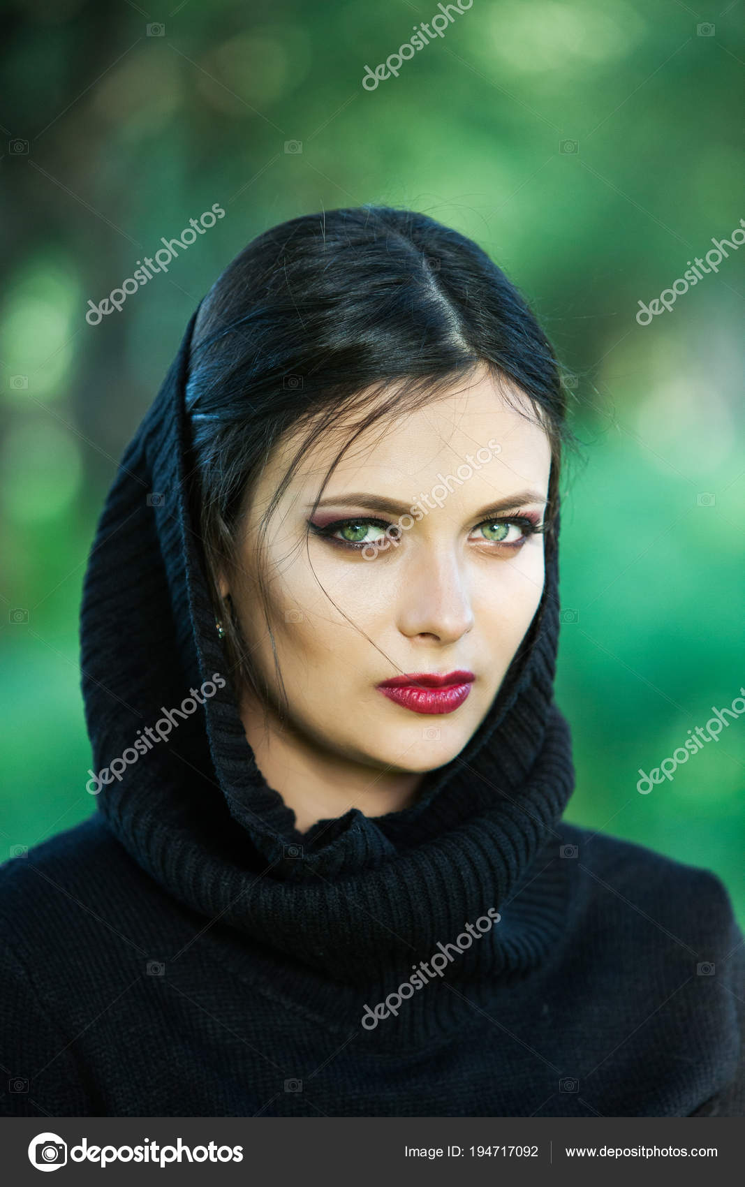 Portrait Girl Pulling Her Trendy Sweater Head Having Fun Outdoor Stock ...
