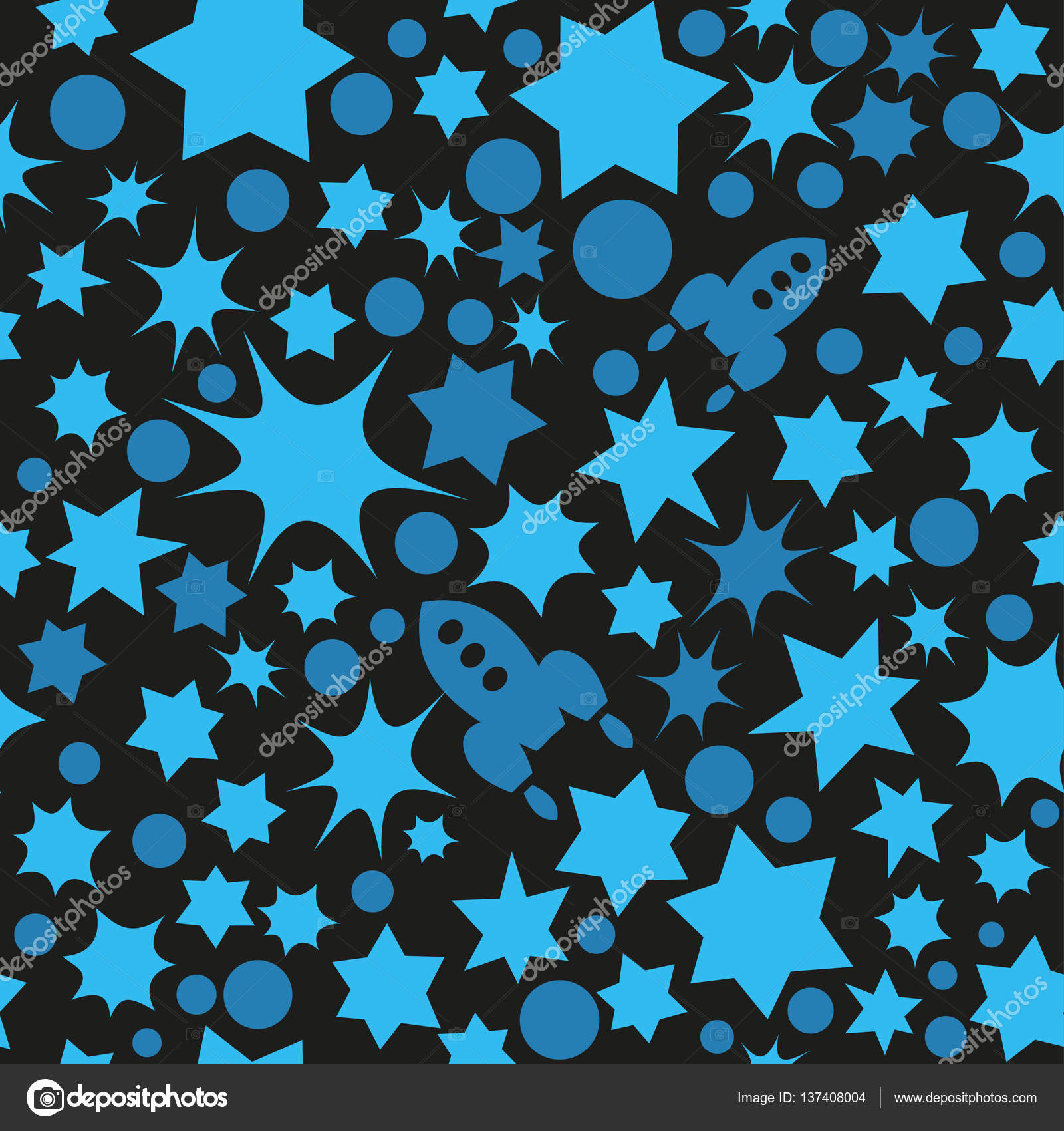 Vector seamless space pattern with star, dots and rockets. Retro print ...