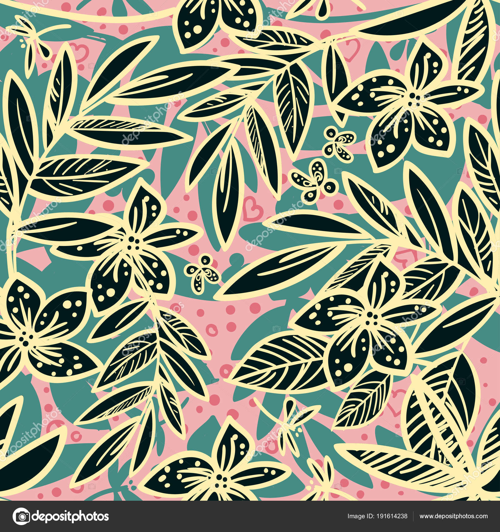 Vector seamless beautiful artistic tropical pattern with tropical leaf ...