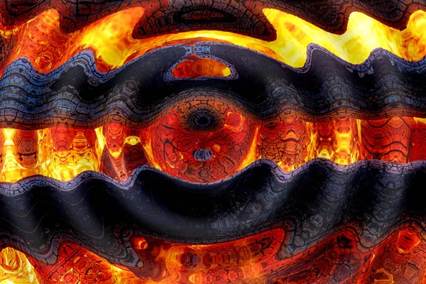 wavy circled graphic collage with burning bonfire motive - Stock Image ...