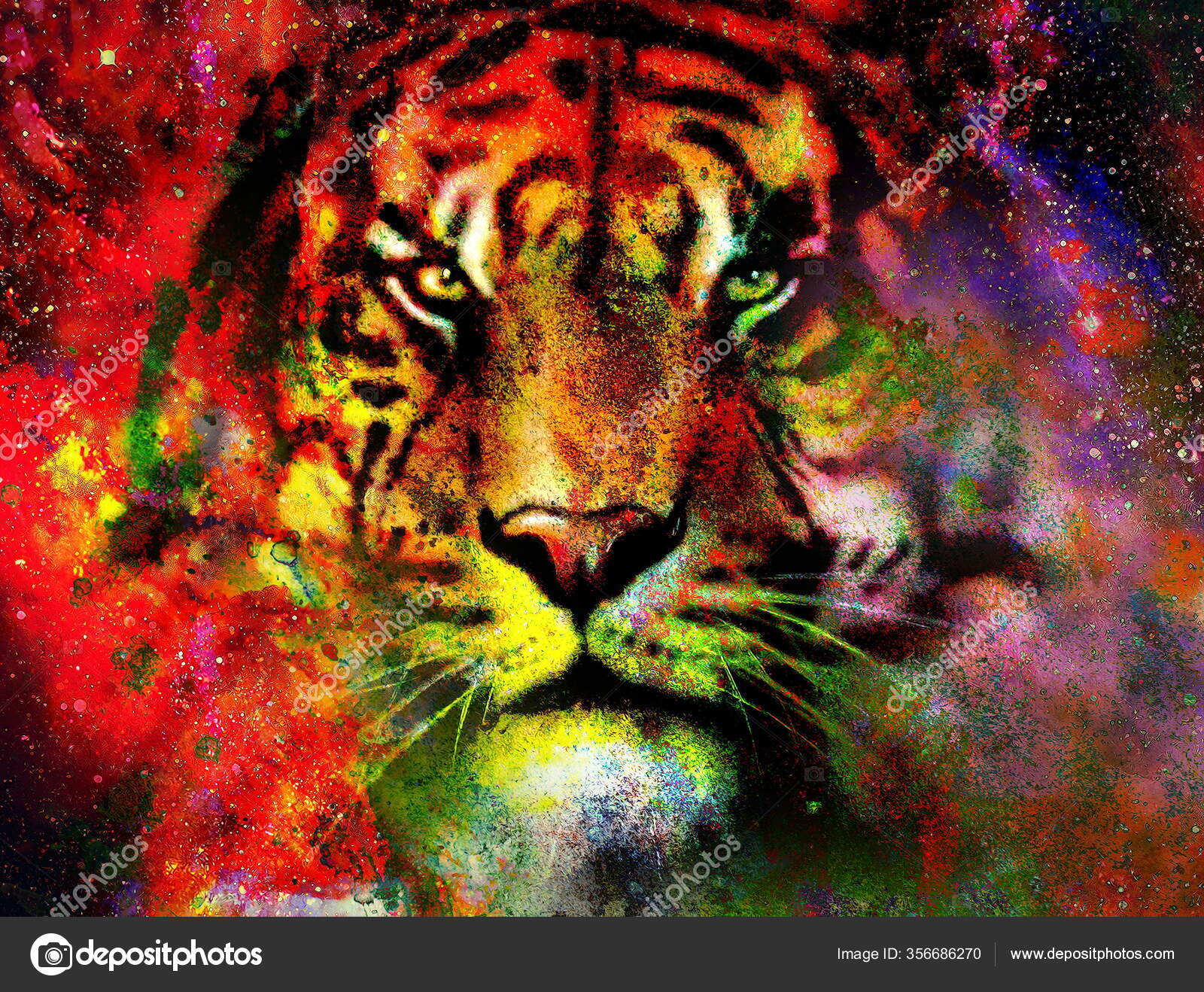 Magical Space Tiger Multicolor Computer Graphic Collage Stock Photo by ...