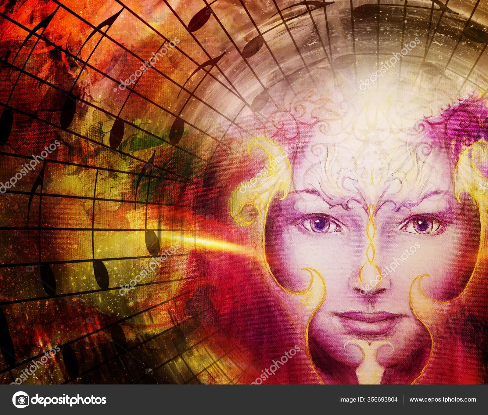 Beautiful Face Mystical Being Music Notes Symbol Muse Music Phoenix ...