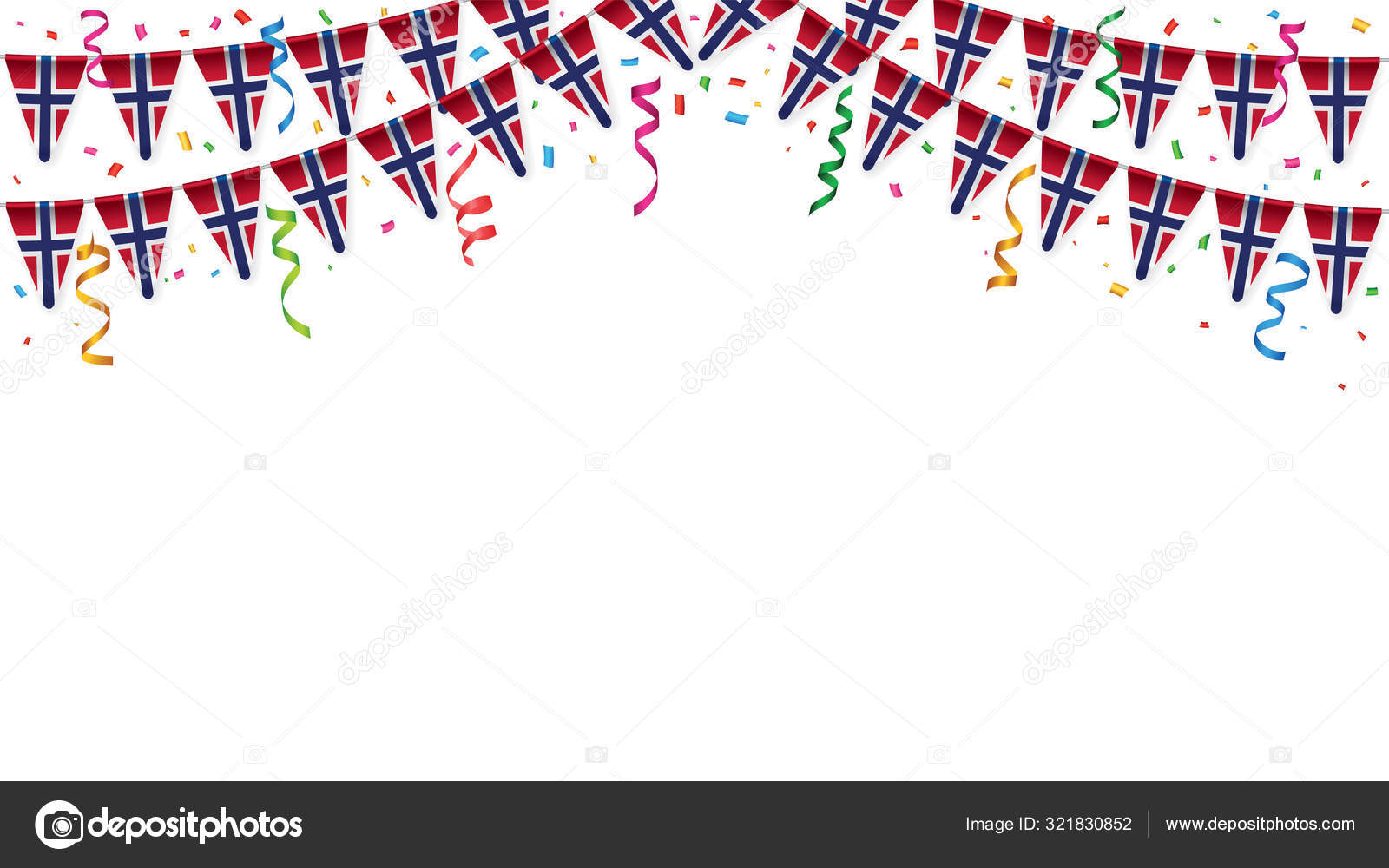 Norway flag garland white background with confetti Stock Vector by ...
