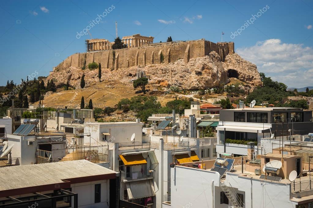 Lovely view of Athens Acropolis from the roof, Greece — Stock Photo ...