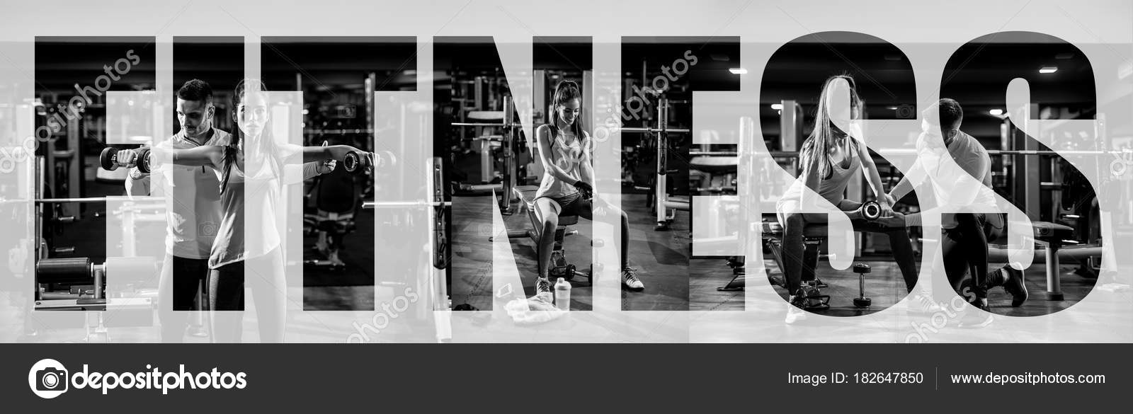 Collage Photos People Training Gym Fitness Lettering Stock Photo by ...