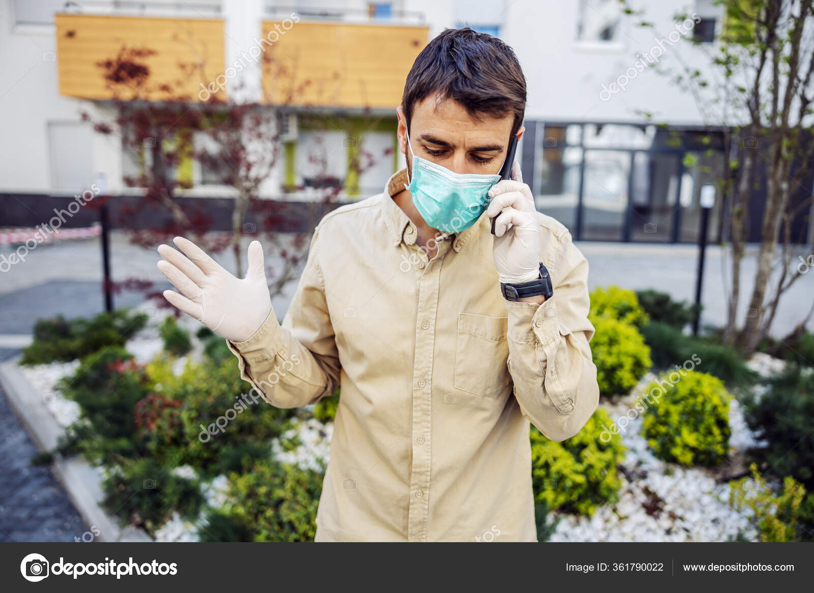 Man Protective Suit Mask Talking Smartphone Mobile Phone Prevent ...