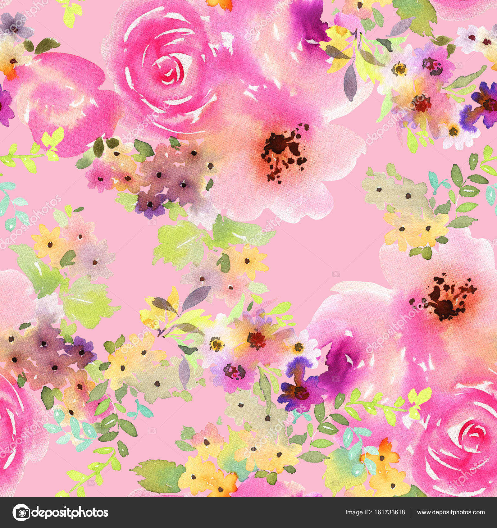 Seamless summer pattern with watercolor flowers handmade. Stock ...