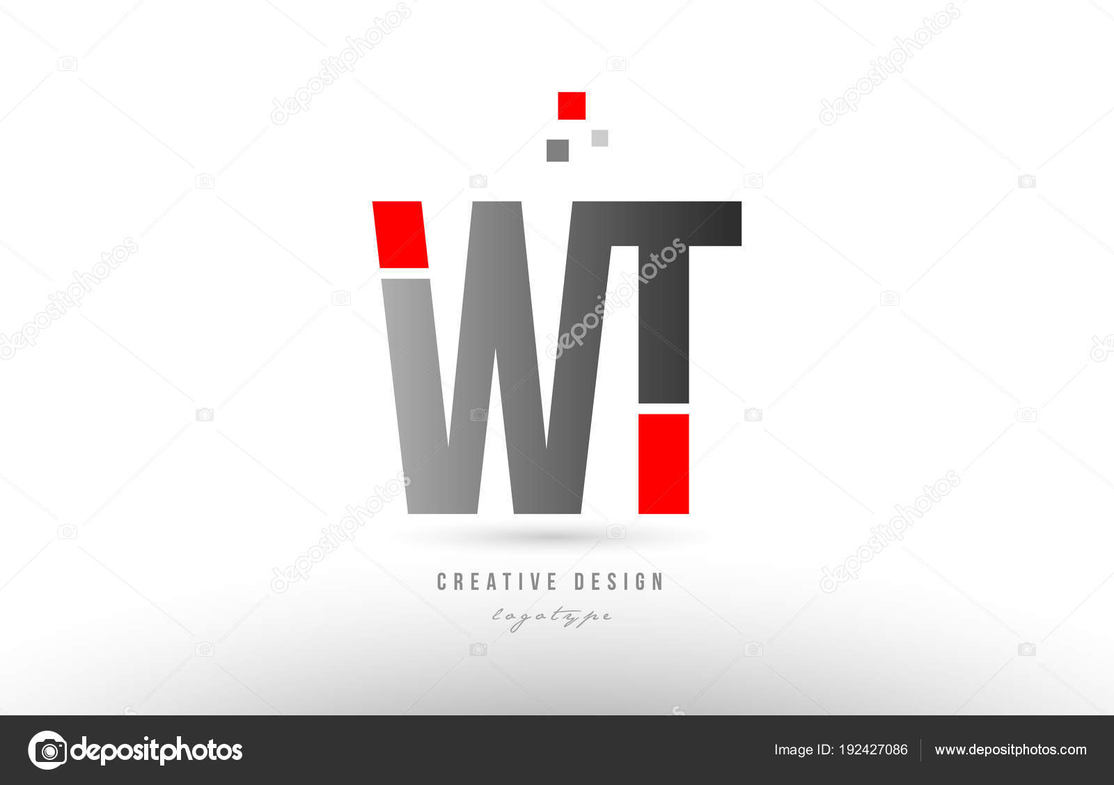 Red grey alphabet letter wt w t logo combination icon design Stock ...