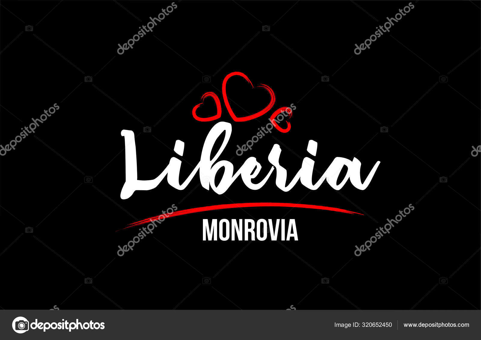 Liberia country on black background with red love heart and its Stock ...