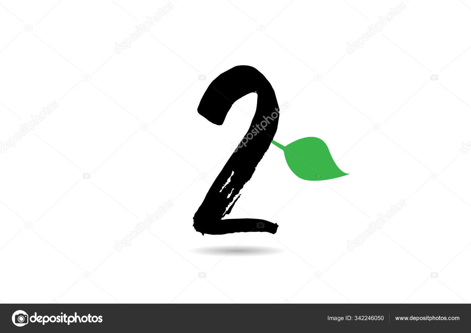 Grunge number 2 two handwritten geen leaf logo icon design templ Stock ...