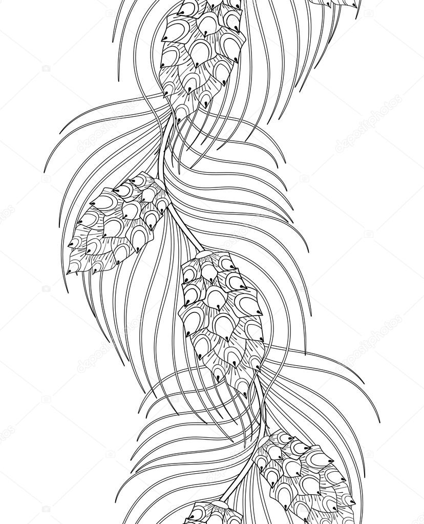 Zentangle fir-tree pine branch seamless pattern, frame for Chris ...