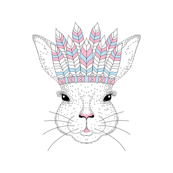 Cute cat portrait with war bonnet on head. Hand drawn kitty face Stock ...