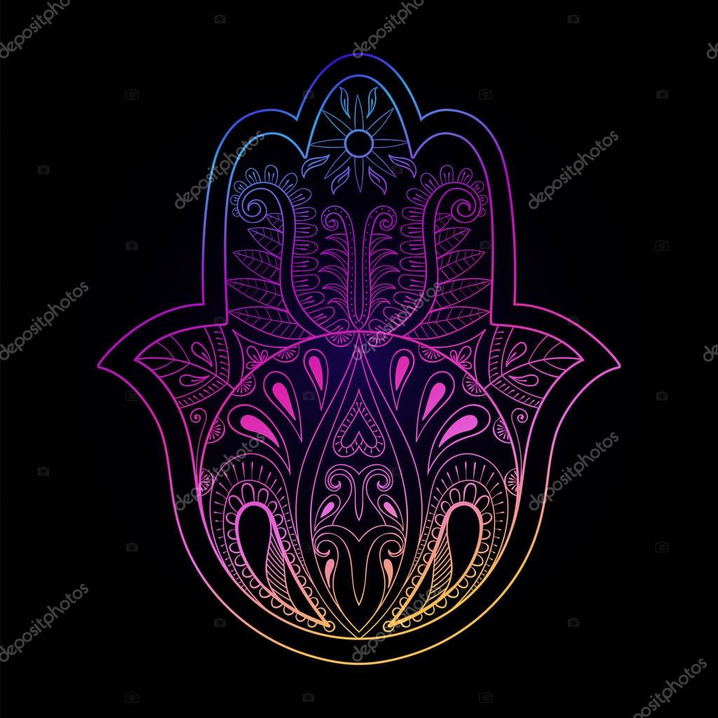 Ilustración de vector de mano de color Hamsa. Símbolo dibujado a mano ...