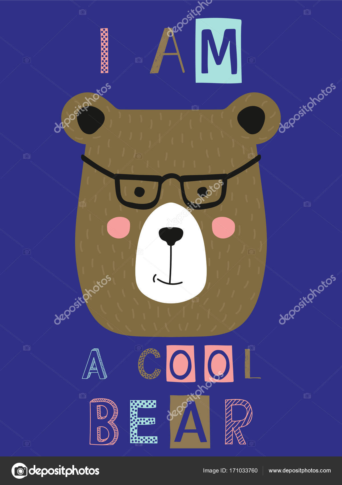 I am a cool slogan with bear face. Vector type children fashion ...
