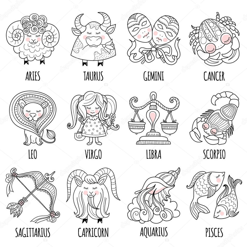 Set Illustration With Cartoon Zodiac Signs — Stock Vector © Xenia Ok