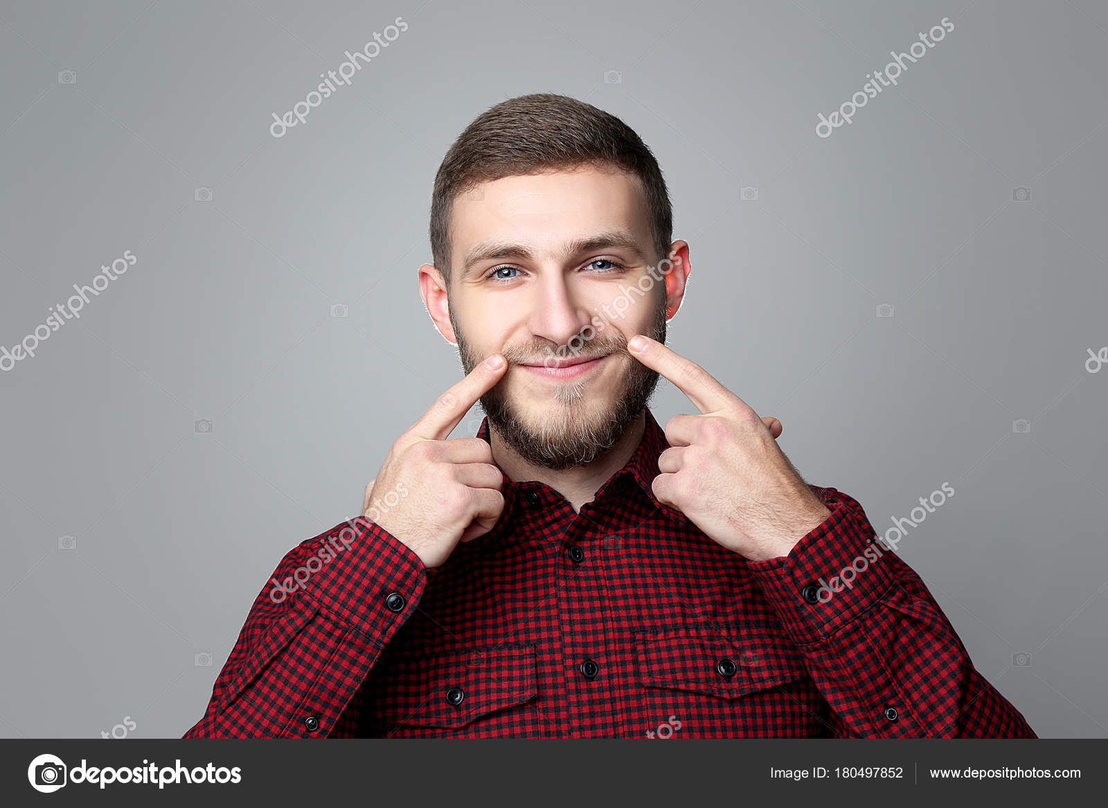 Portrait Young Man Grey Background Pointing Face — Stock Photo ...