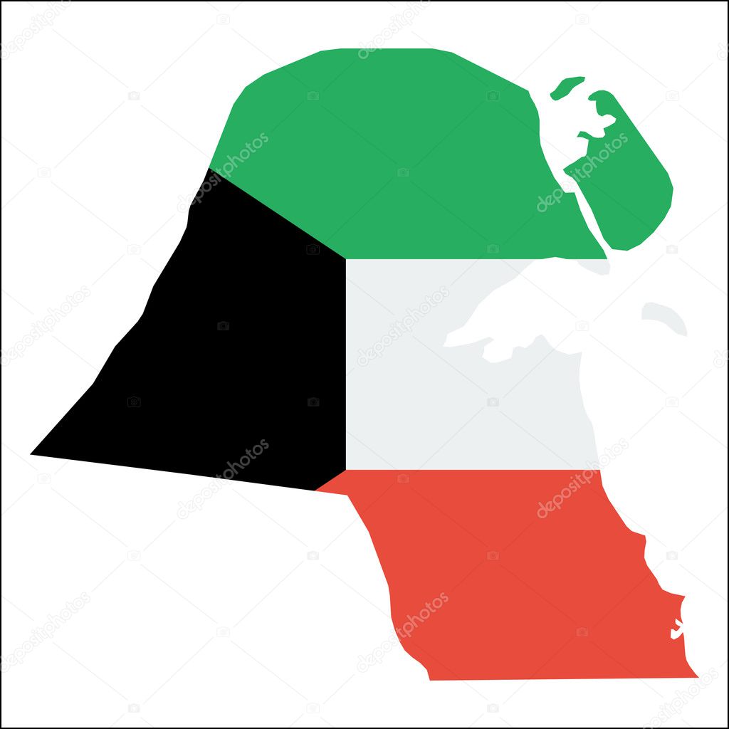 Kuwait high resolution map with national flag. — Stock Vector ...