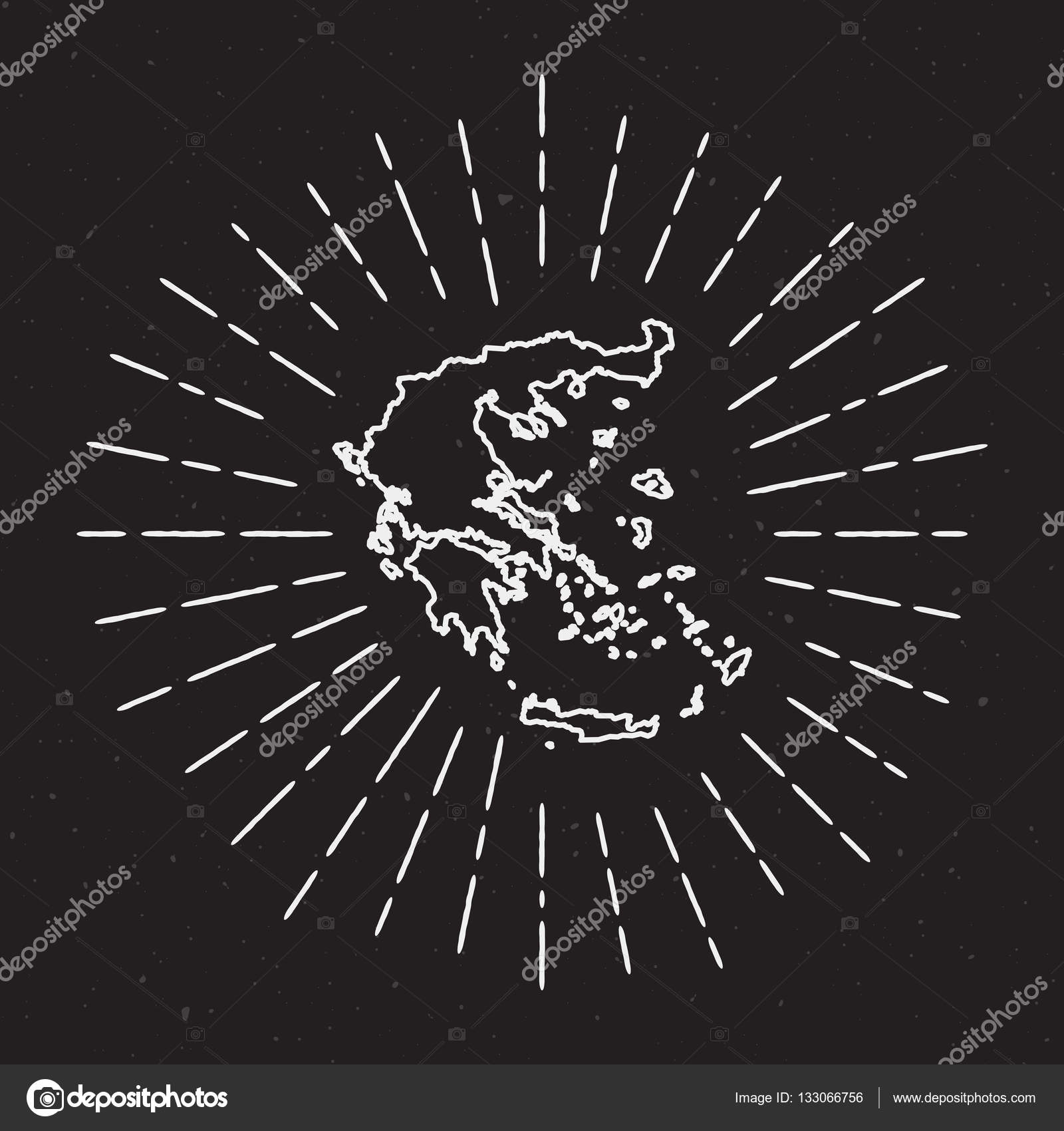 Greece Vector Map Outline with Vintage Sunburst Border. Stock Vector ...